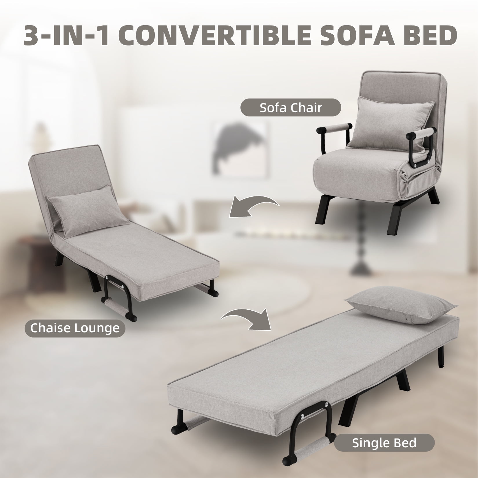 Avocahom Convertible Sofa Bed, Adjustable Backrest, Foldable Futon ...