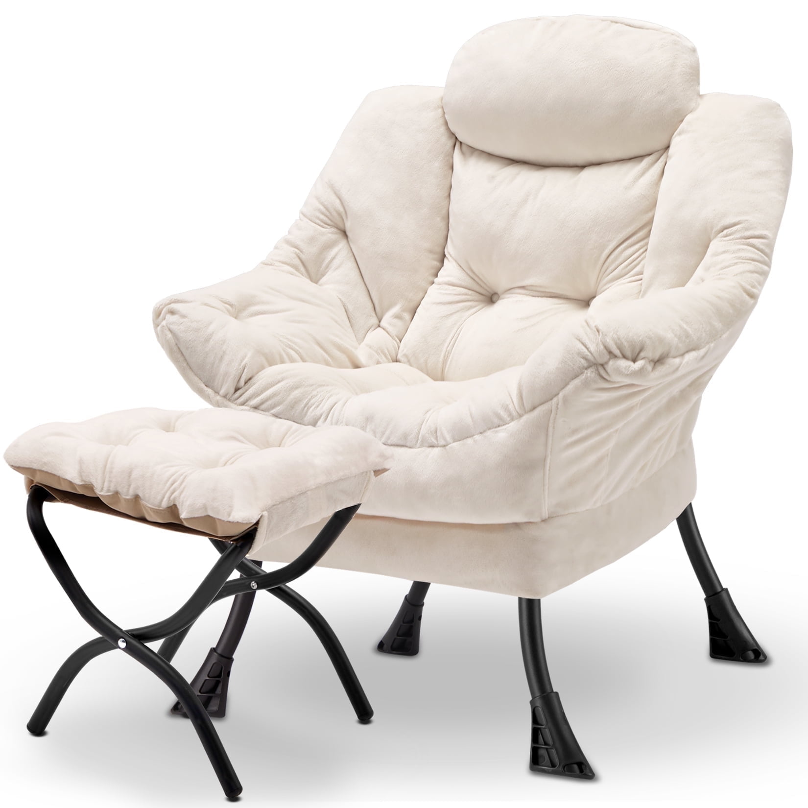 Avocahom Soft Fabric Lazy Chair with Foling Ottoman,Thick Padded Modern ...
