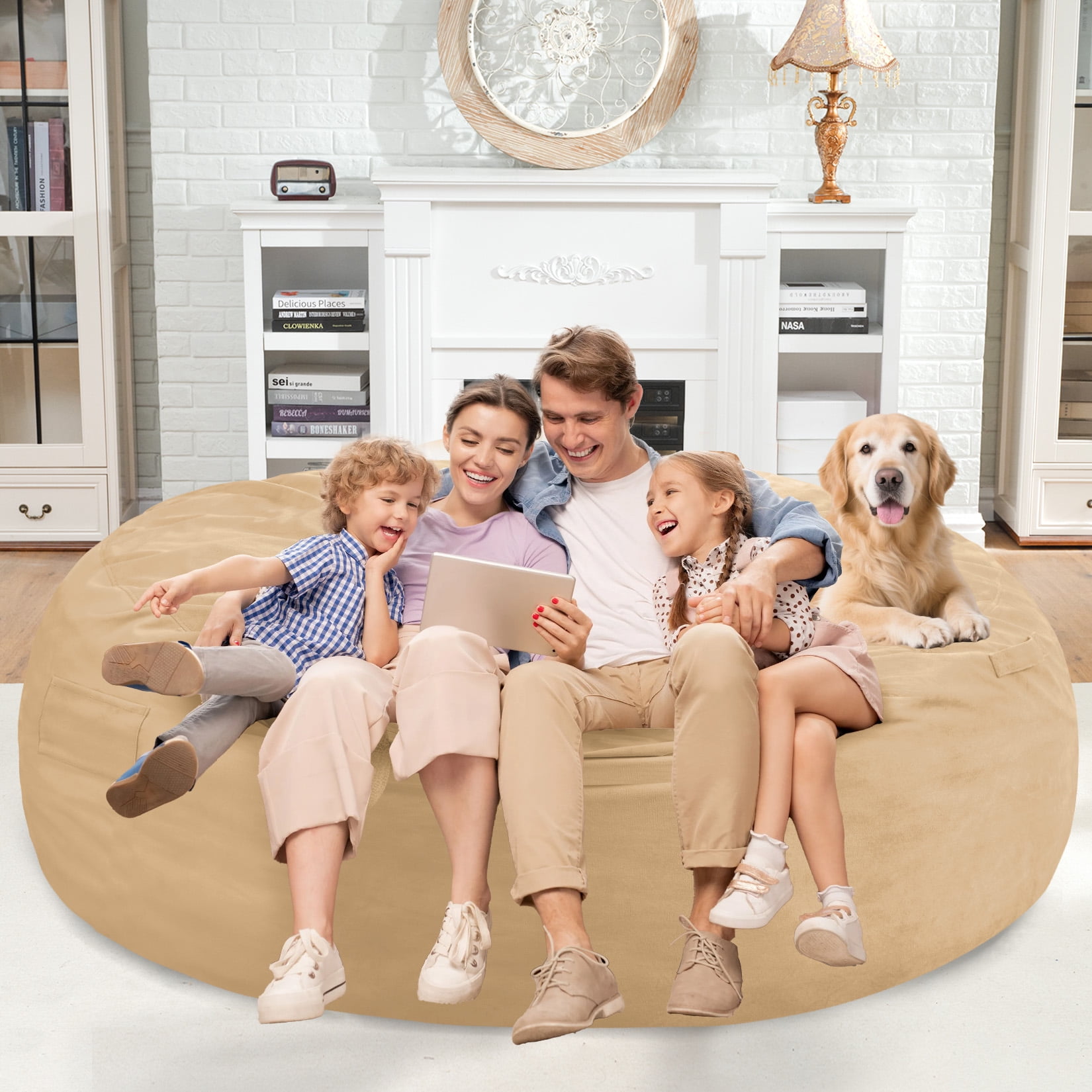 Avocahom 7FT Round Bean Bag Chair with Soft Velvet Cover，High Rebound ...