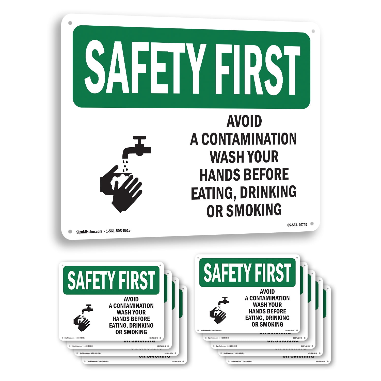 Avoid Contamination Wash Hands OSHA SAFETY FIRST Rigid Plastic Sign 14 ...