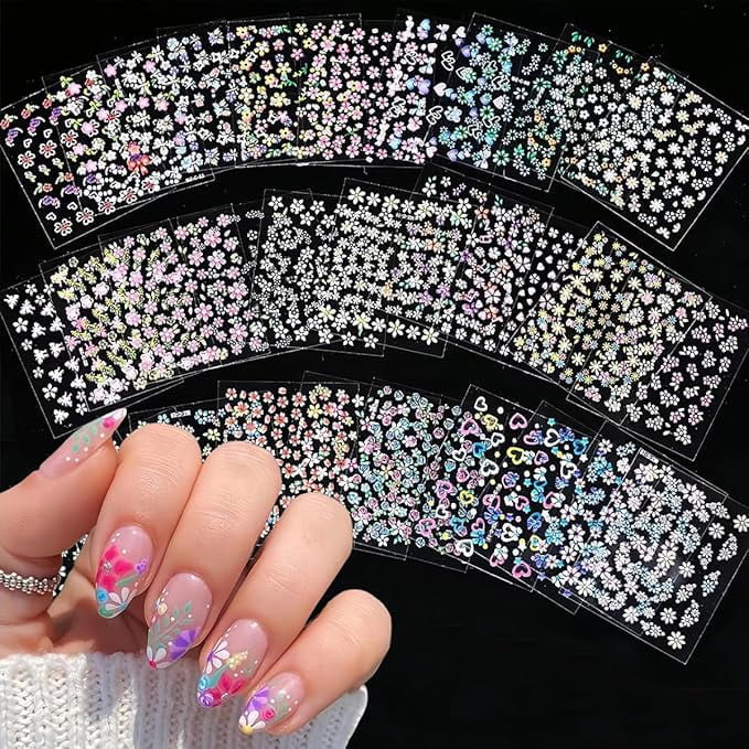Avoka Mini Flower Colorful Daisy Nail Art Stickers for Nail Extension ...