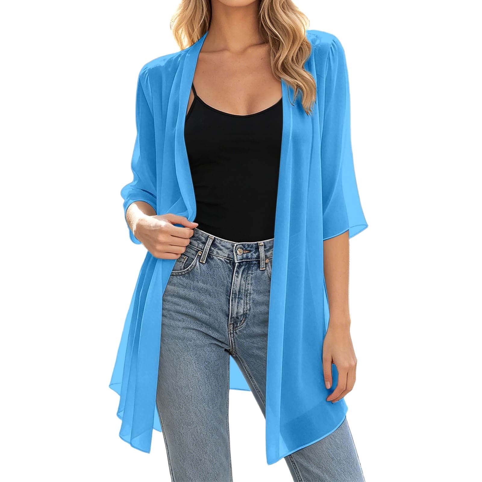 Avolia Cardigans For Women Open Front Mid Sleeve Cropped Soft Chiffon ...