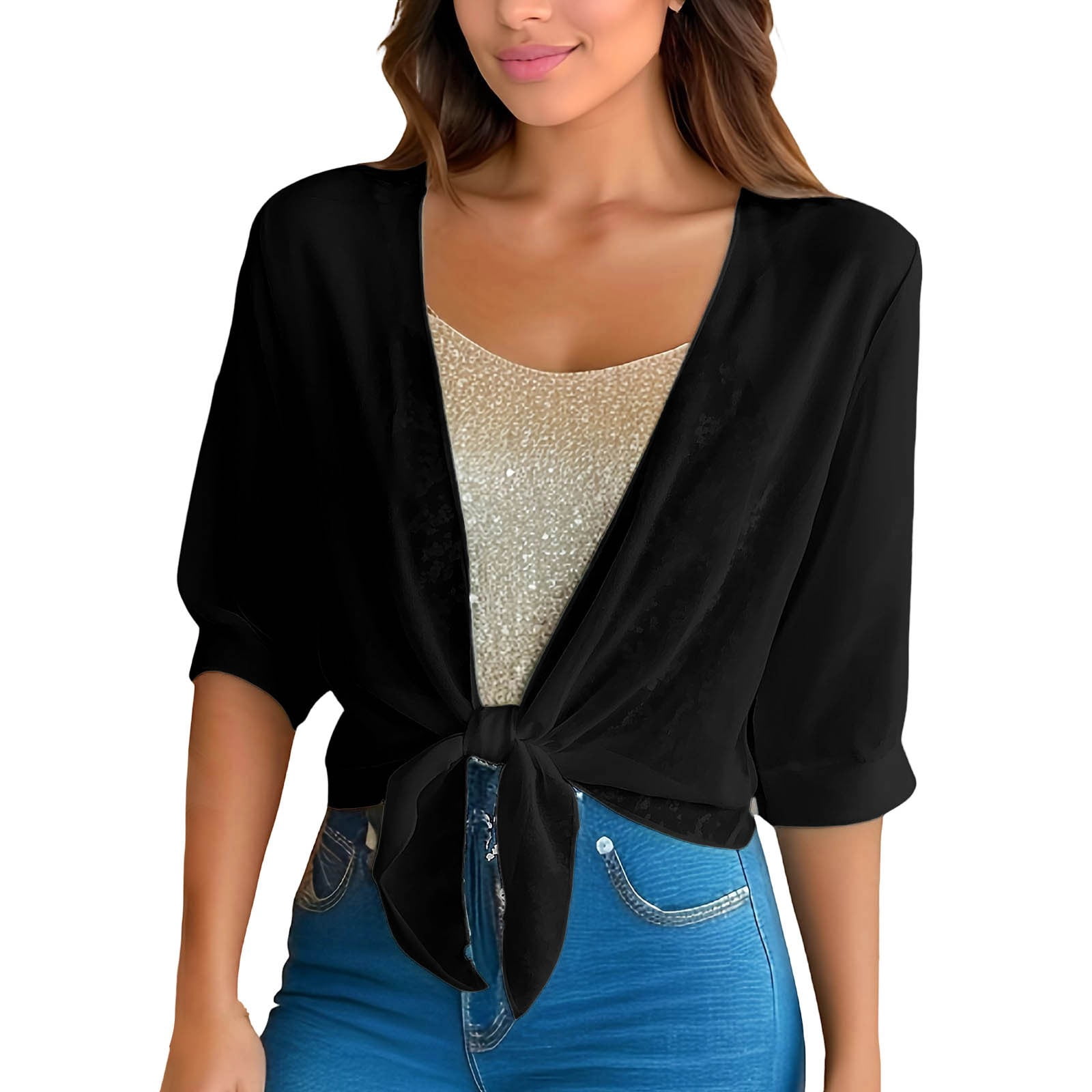 Avolia Cover Ups For Women Wrap Front Five Point Sleeve with Tie ...