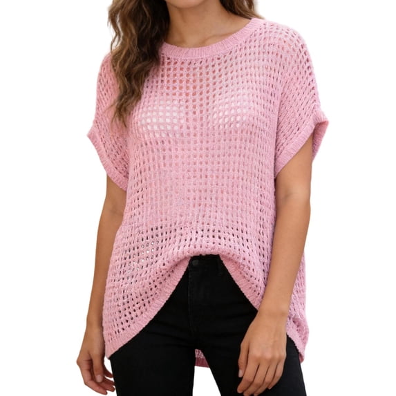 Avolia Women Knit T Shirts Crochet Hollow Out Short Sleeve Sweaters ...