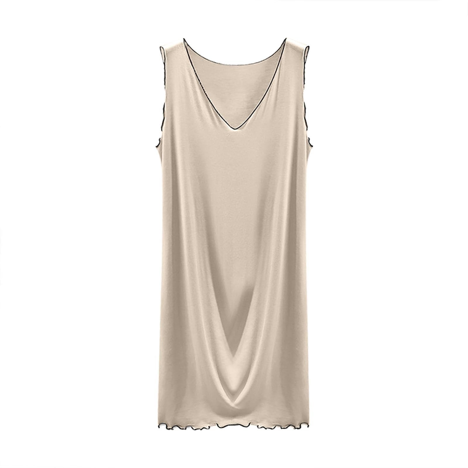Avolia Women's V-Neck Sleeveless Nightgown Solid Color Sleepwear Summer ...