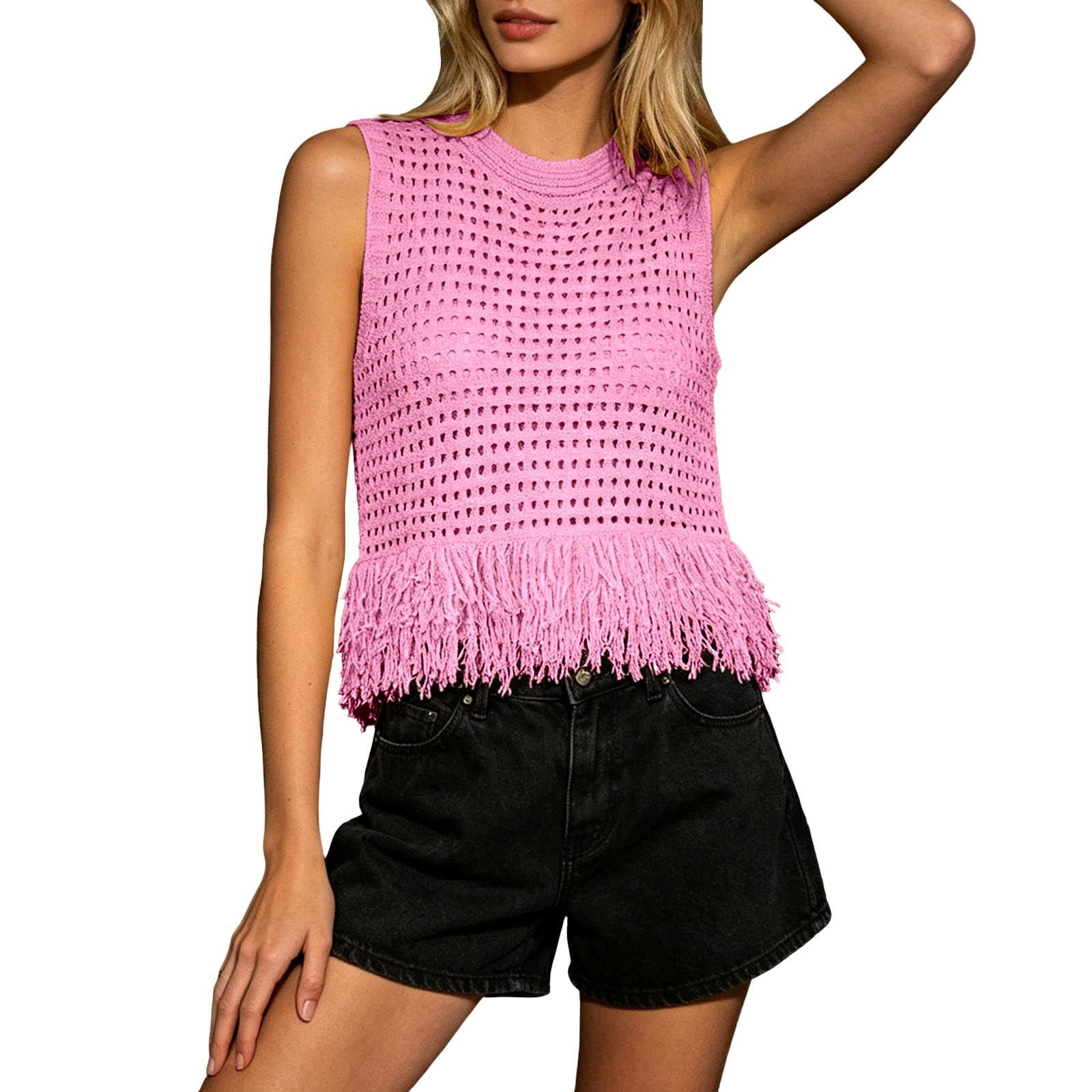 Avolia Womens Plus Size Crop Top Tank Tops Knit Sleeveless Tassels ...