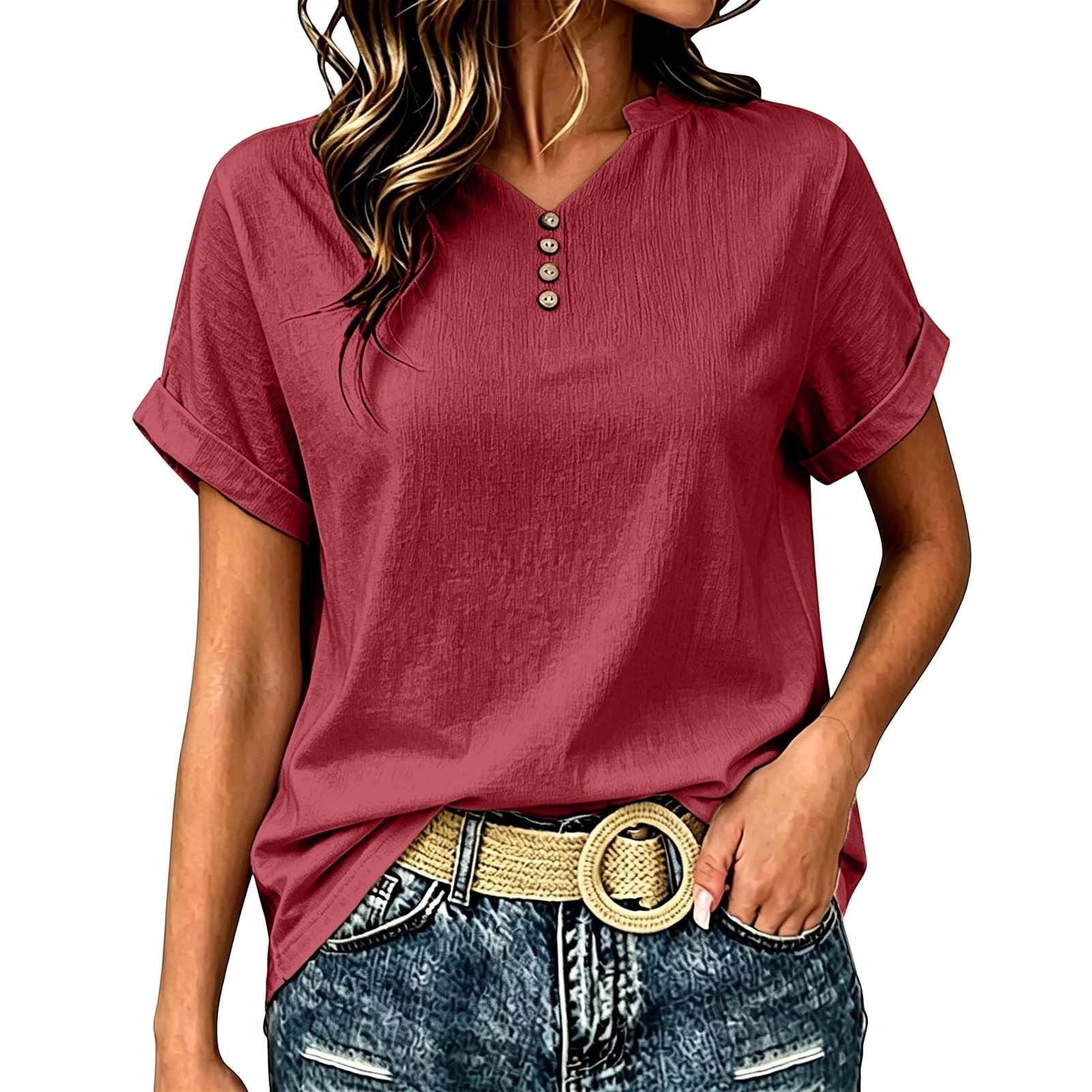 Avolia Womens Summer Blouse Tops V-Neck Short Sleeve Ruffled Collar ...