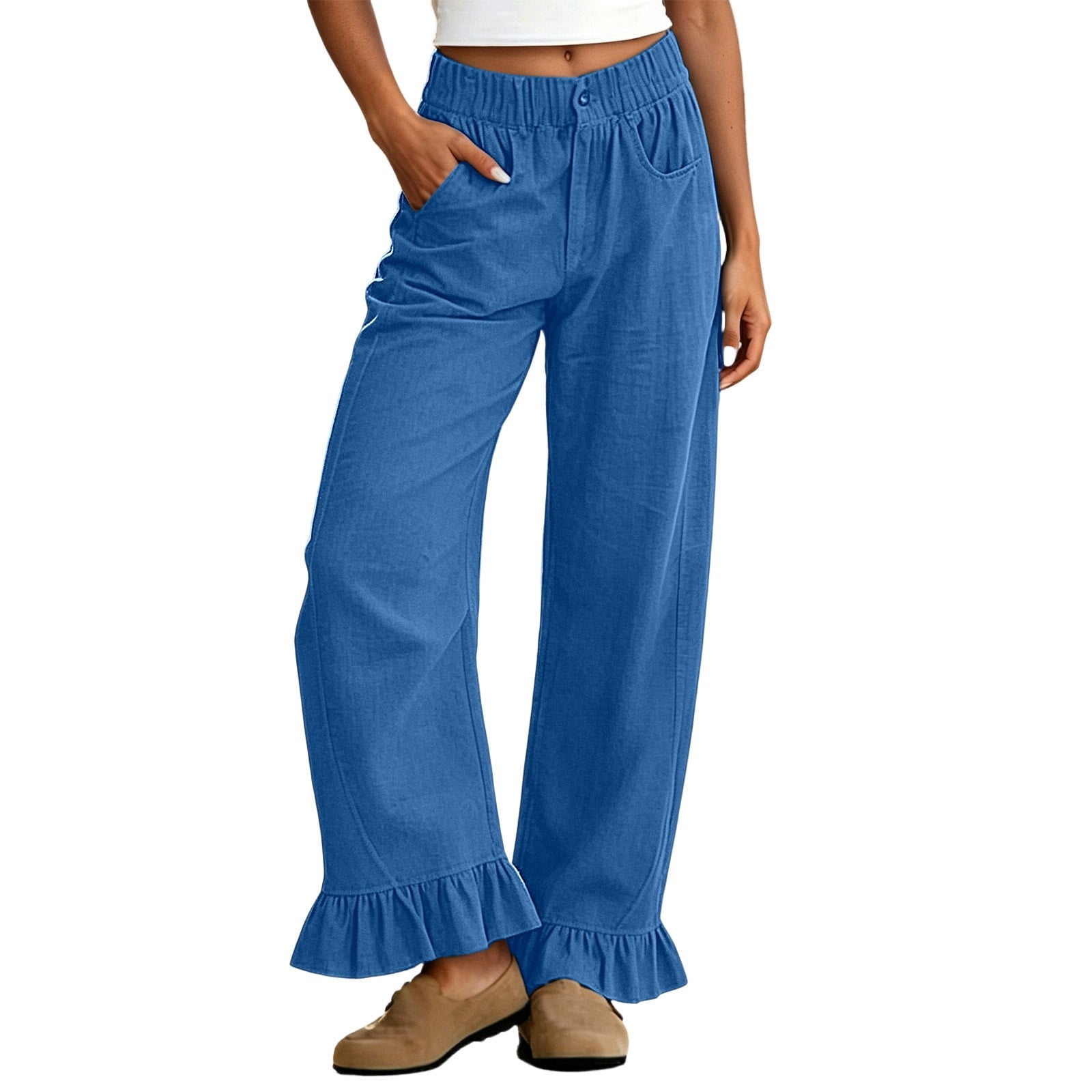Avolia Womens Wide Leg Pants Casual Trousers High Rise Breathable ...