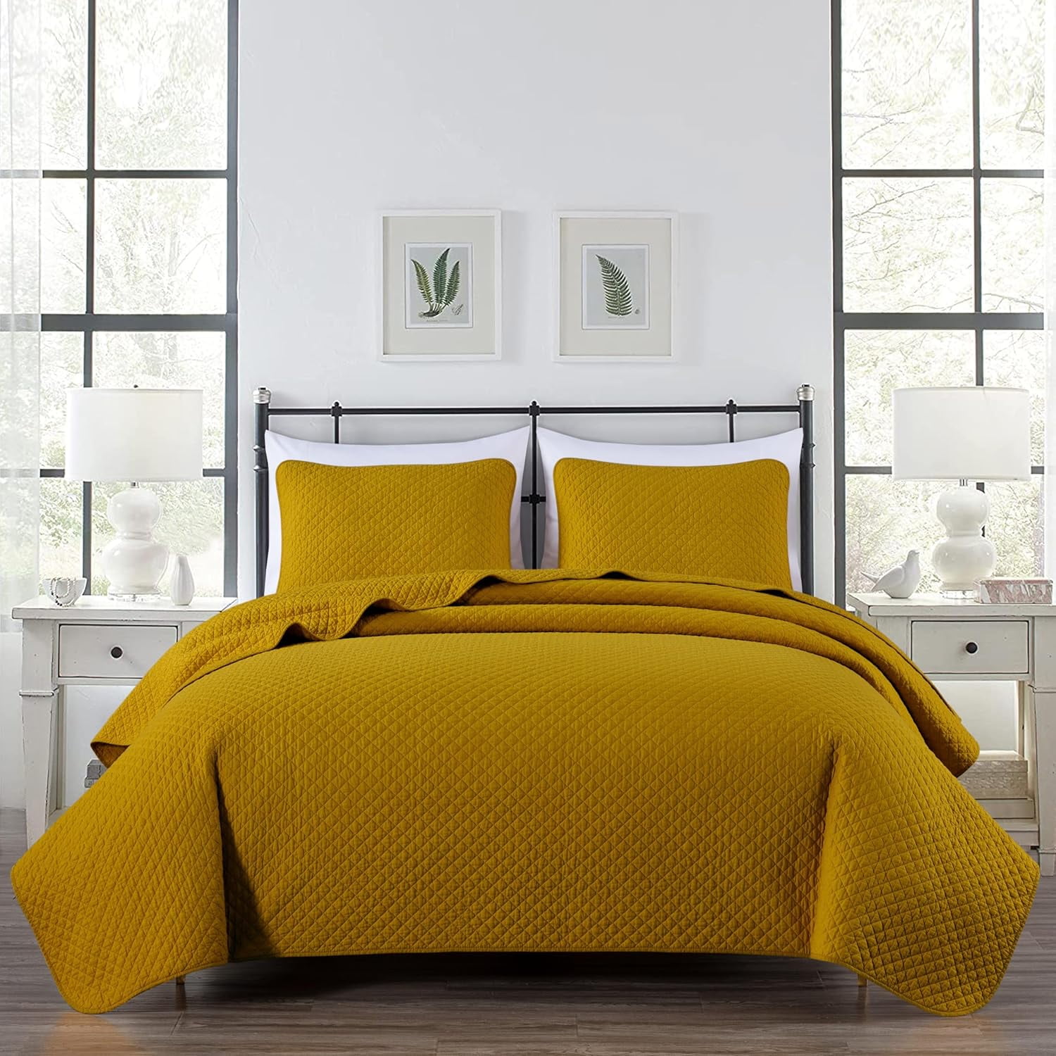 Avon 3-Piece Mustard Yellow Quilt Set Queen Size - Soft Washed 100% ...
