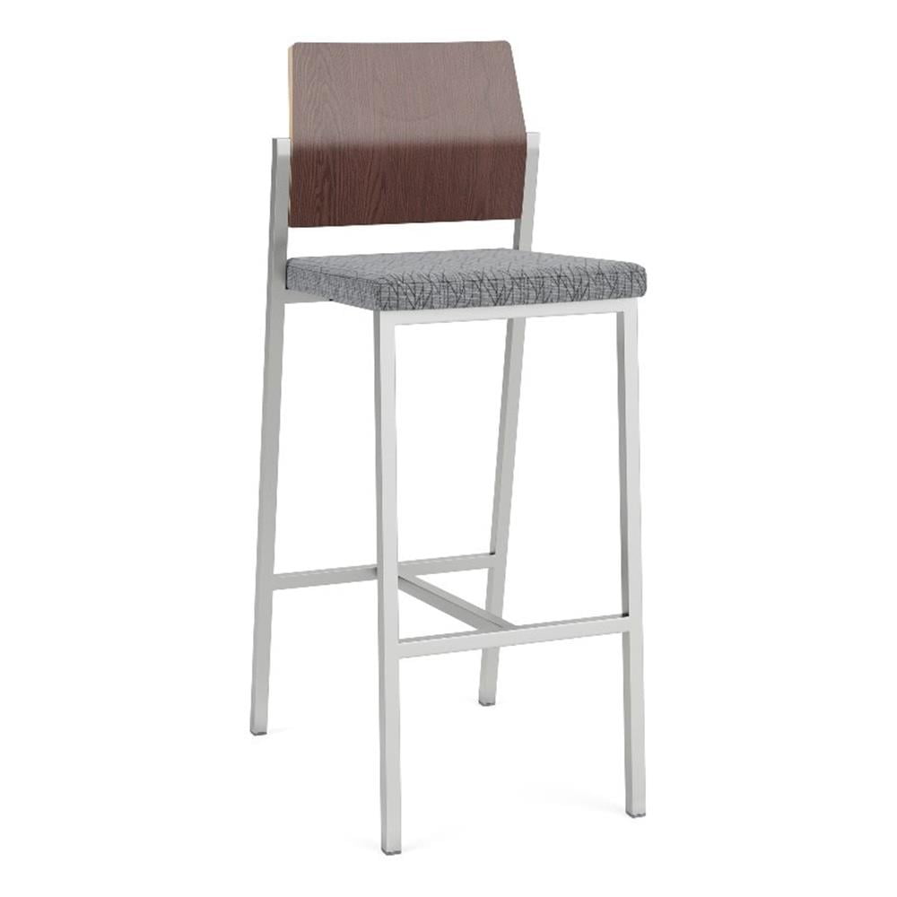 Avon Reception Cafe Stool UPH Seat HPL Back / Silver Steel / Walnut ...