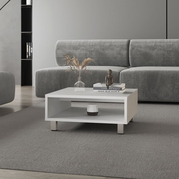 Avondale White Melamine Coffee Table - Modern Rectangular Freestanding ...