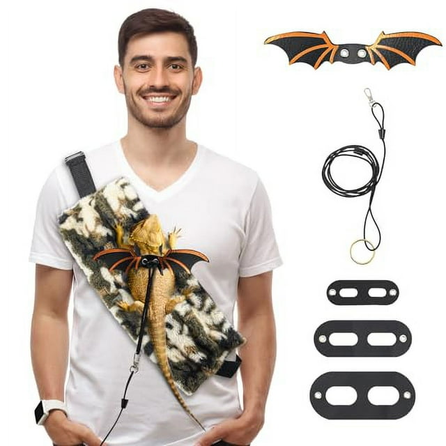 Avont Bearded Dragon Sling Carrier with Leash & Harness Set, Small Pet ...