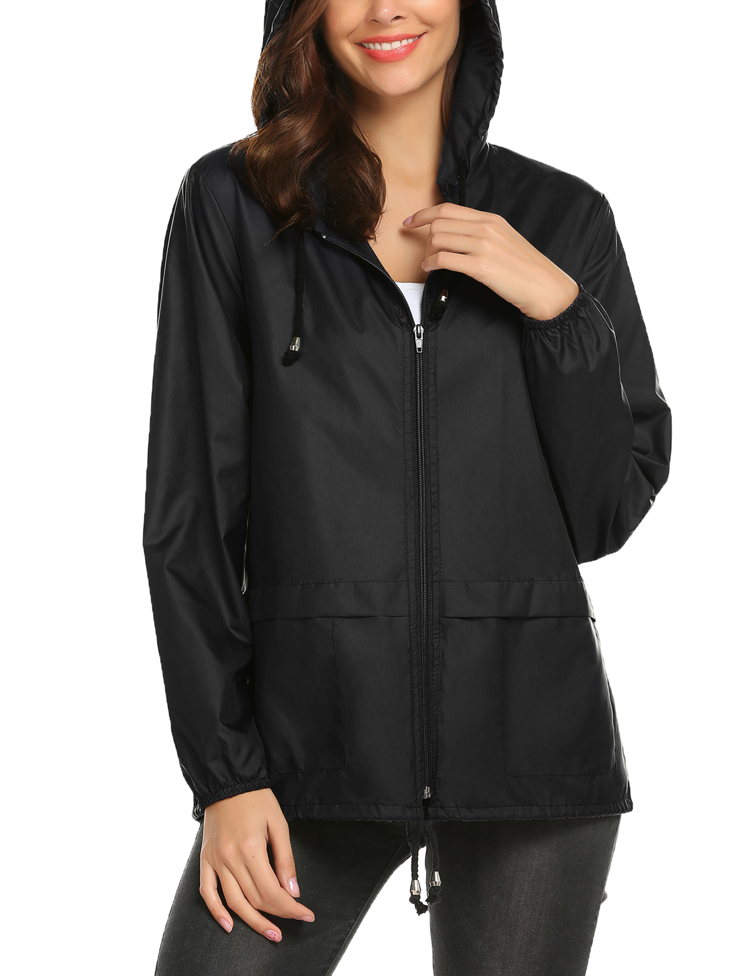 Women Waterproof Lightweight Rain Jacket Packable Outdoor Hooded Raincoat - Walmart.com