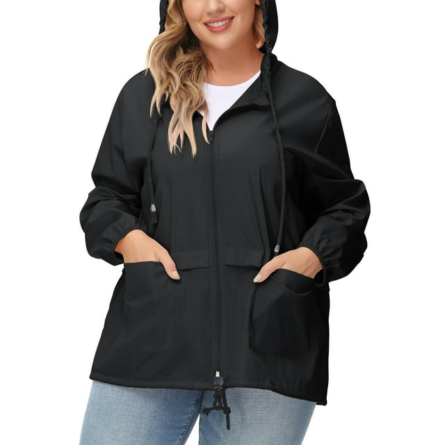 Avoogue Women's Plus Size Lightweight Waterproof Raincoat, Hooded ...