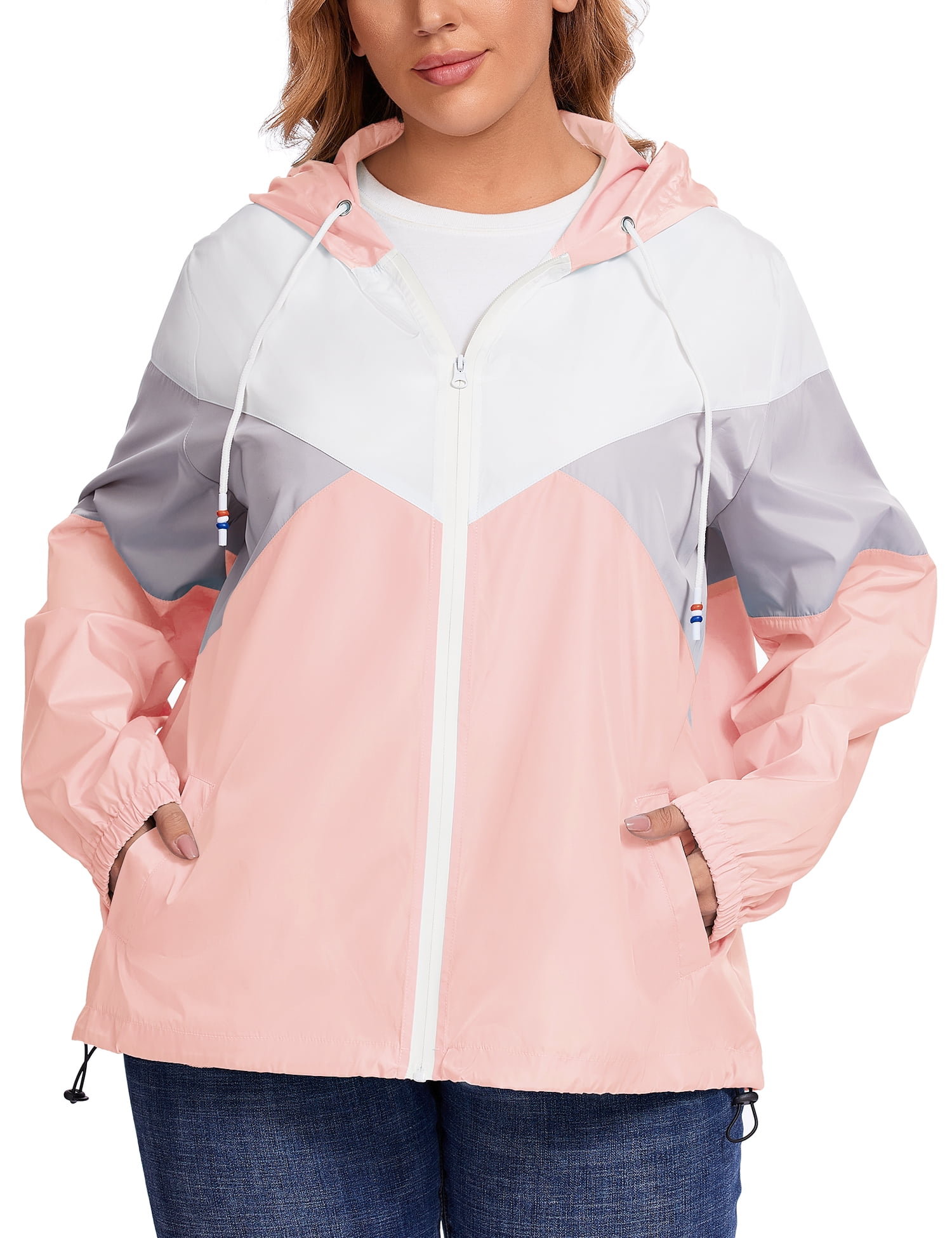 Avoogue Women Plus Size Waterproof Rain Jacket Raincoat Packable ...