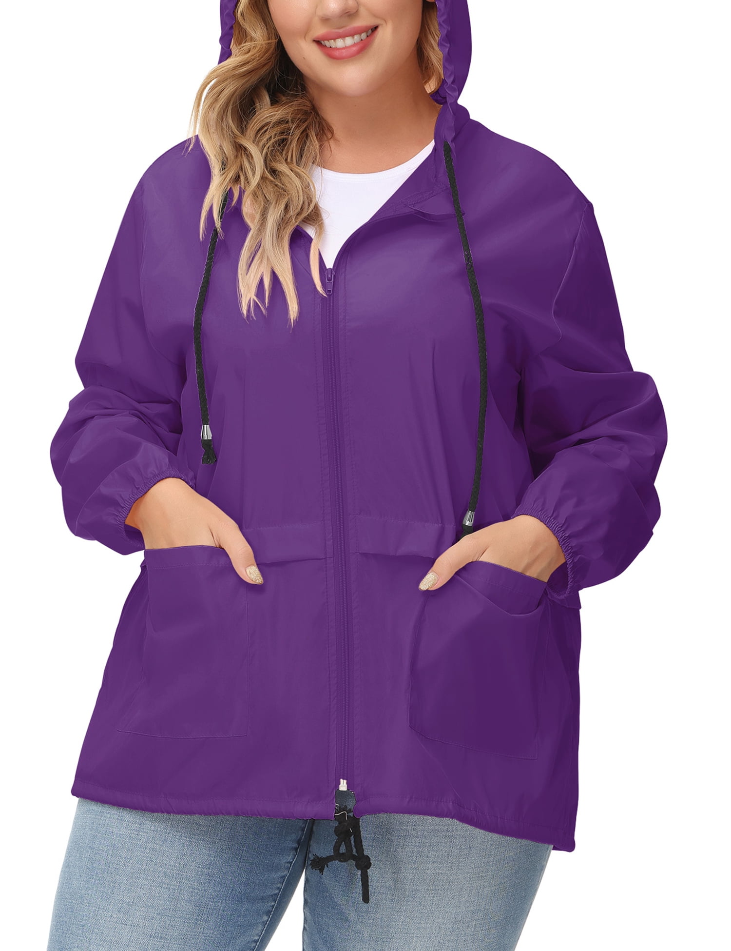 Avoogue Women Plus Size Waterproof Rain Jacket Raincoat Packable ...