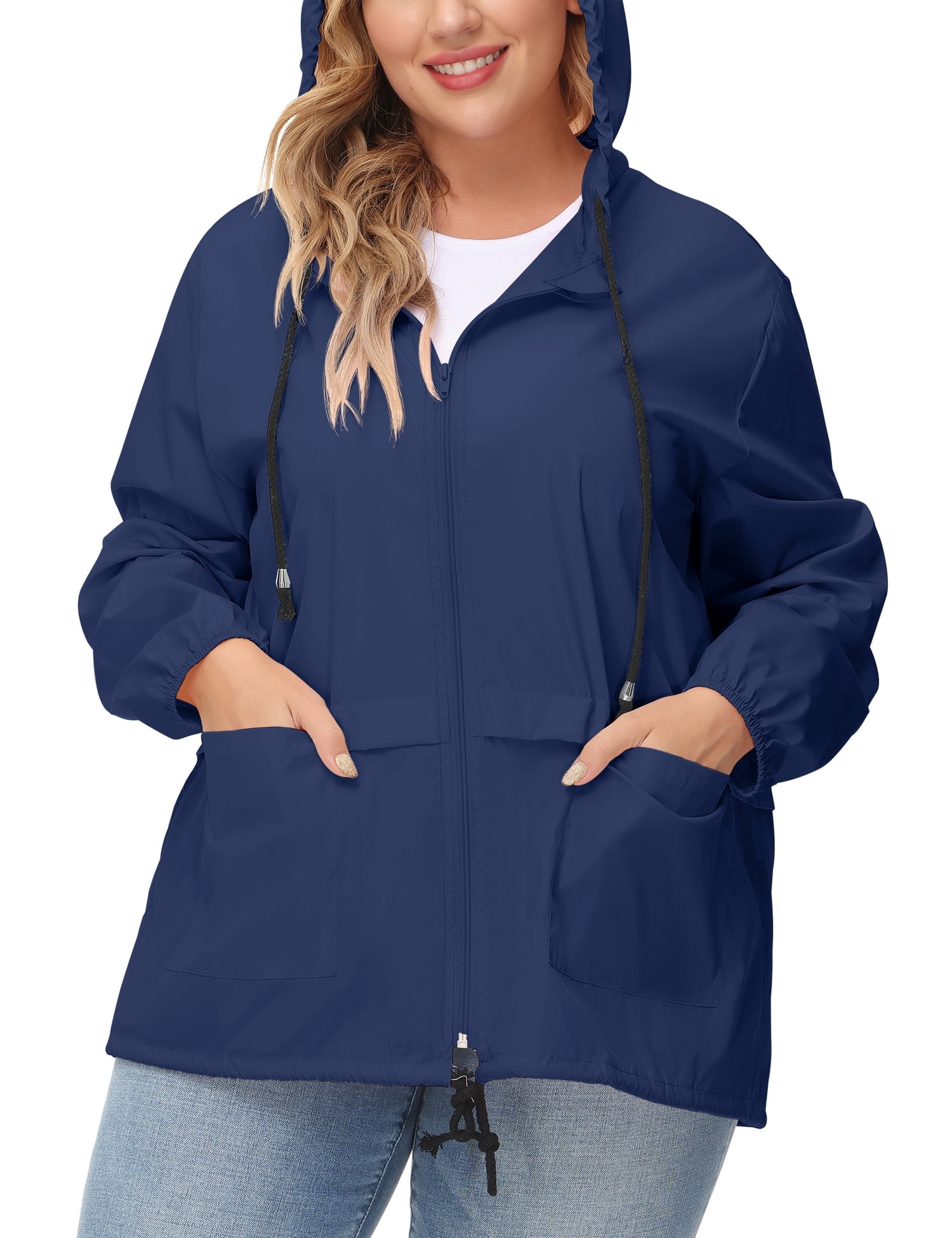 Avoogue Women Plus Size Waterproof Rain Jacket Raincoat Packable ...