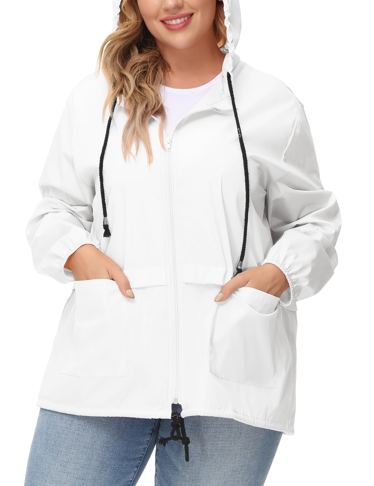 Avoogue Women Plus Size Waterproof Rain Jacket Raincoat Packable ...