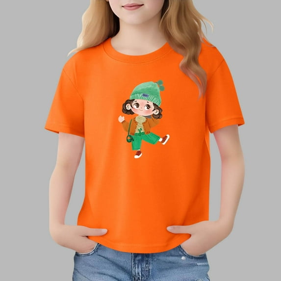 Avrnliq 100% Cotton Girls Cartoon Graphic Crewneck Short Sleeve T-Shirt ...