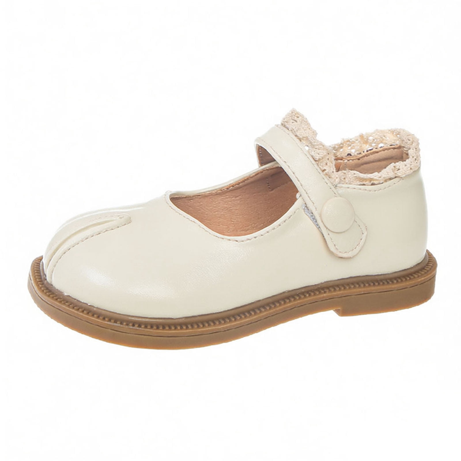 Avrnliq Girls Beige Mary Jane Shoes Velcro Strap Non-Slip Sole Durable ...