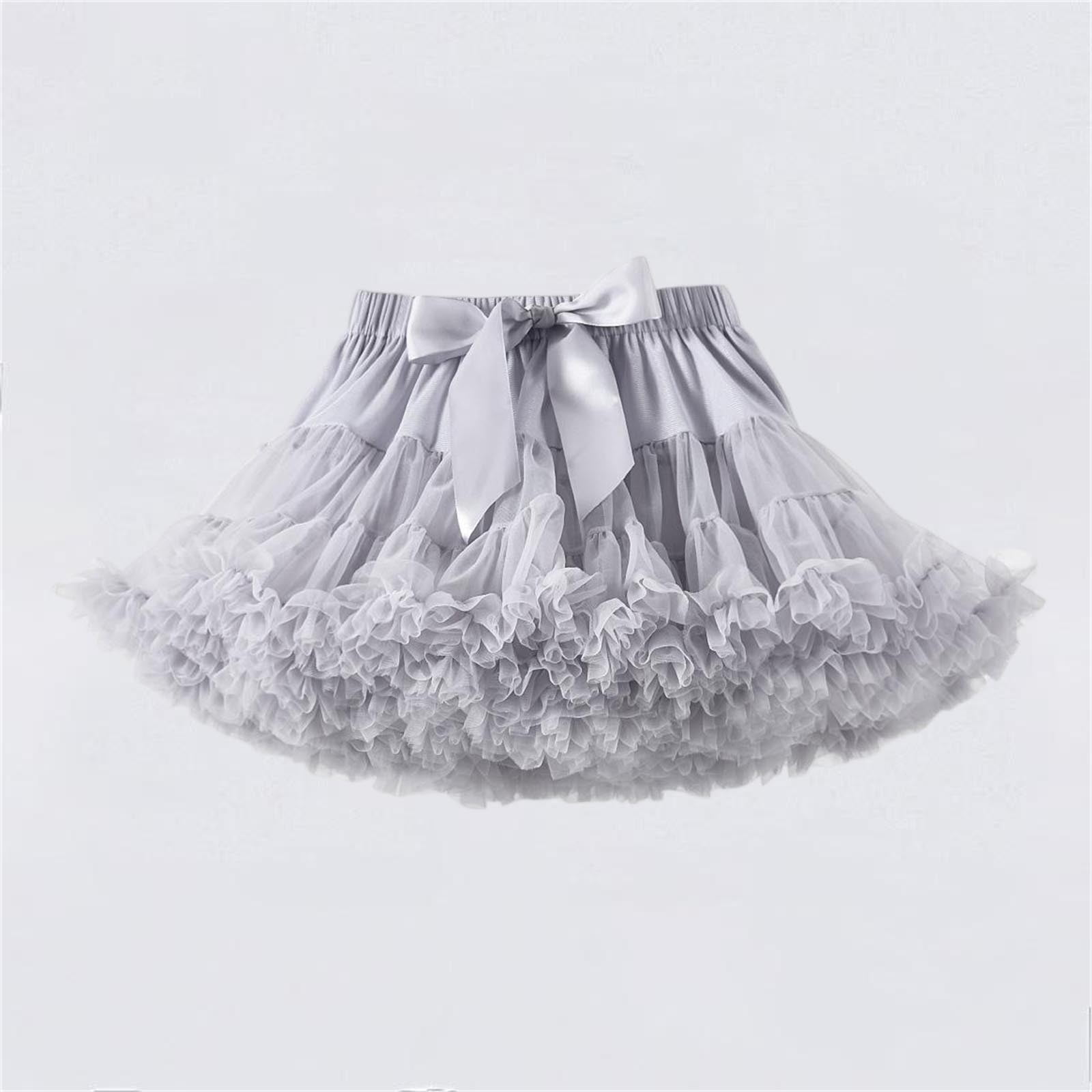 Avrnliq Girls Gray Fluffy Tulle Petticoat, Elastic Waist Satin Bow ...