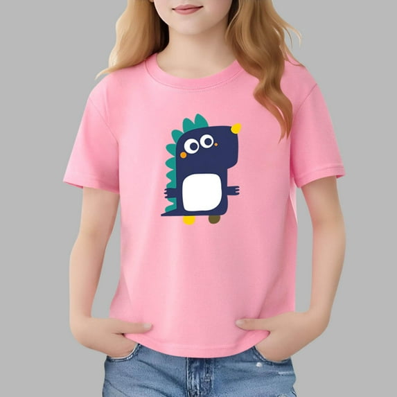 Avrnliq Girls Pink Cartoon Dinosaur T Shirt, 100% Cotton Relaxed Fit ...