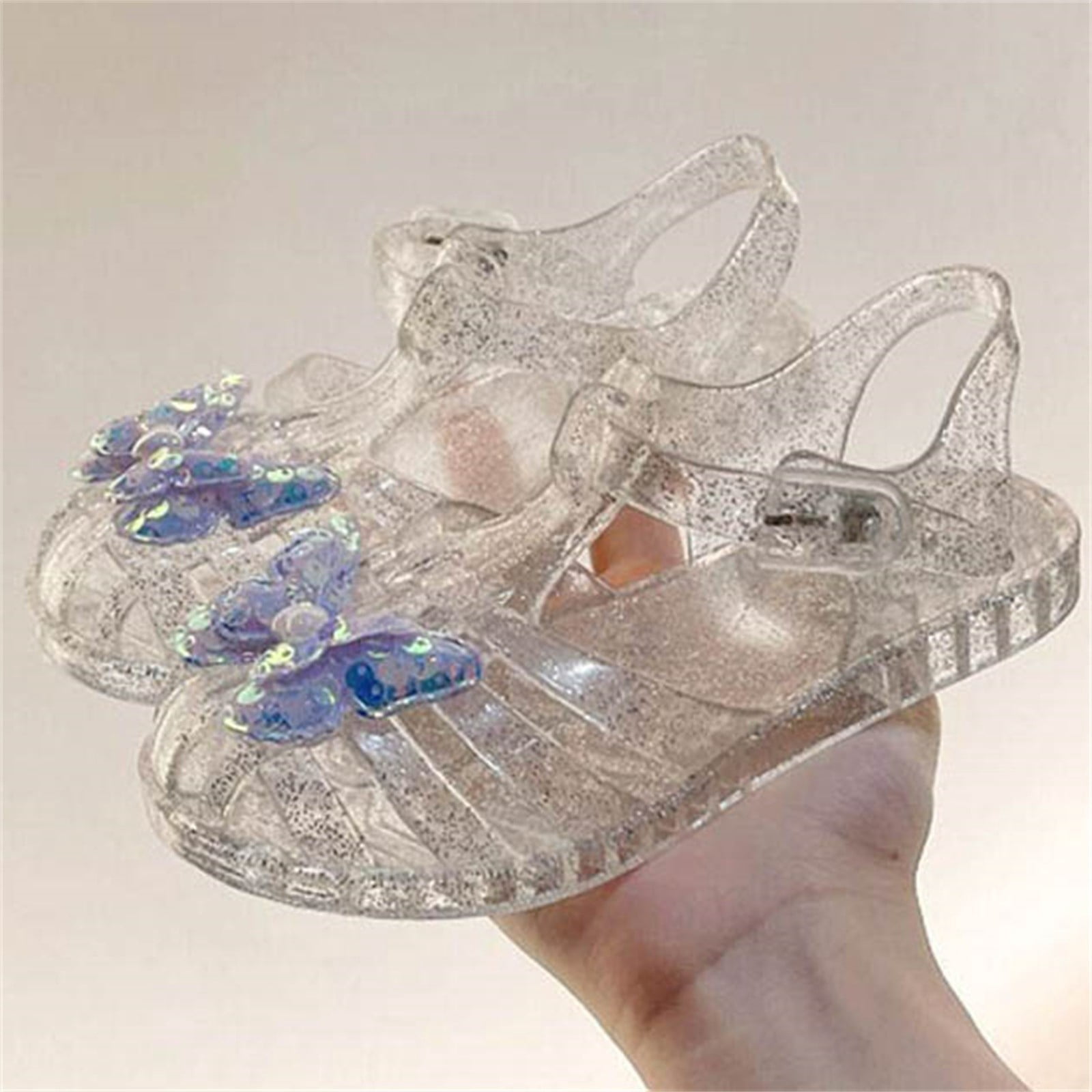 Avrnliq Girls Purple Glitter Jelly Sandals 3D Butterfly Waterproof ...