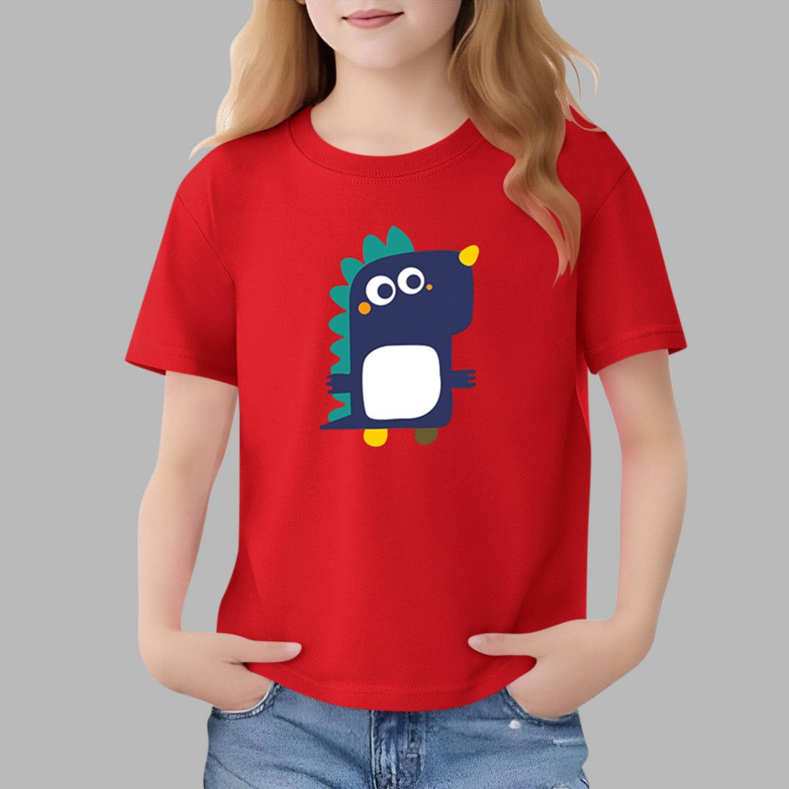 Avrnliq Girls Red Dinosaur T Shirt, 100% Cotton Crewneck Relaxed Fit ...