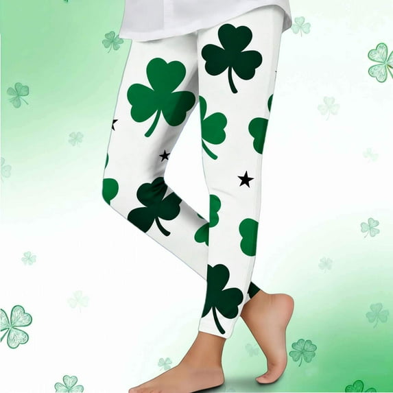 Avrnliq Girls St. Patrick's Day Clover Print Leggings, Green Stretch ...