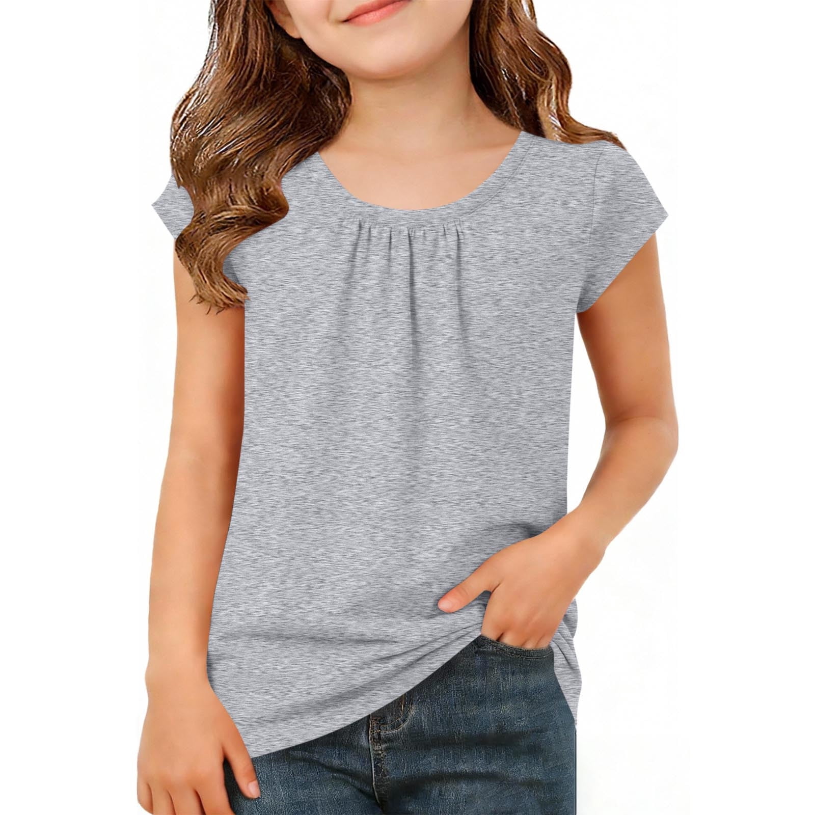 Avrnliq Girls Stretch Short Sleeve Top - Crew Neck Relaxed Fit ...