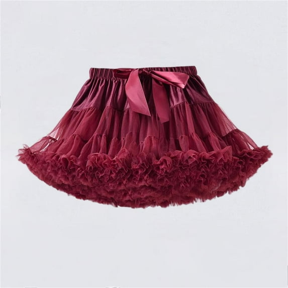 Avrnliq Girls Wine Fluffy Tulle Petticoat, Elastic Waist Satin Bow ...