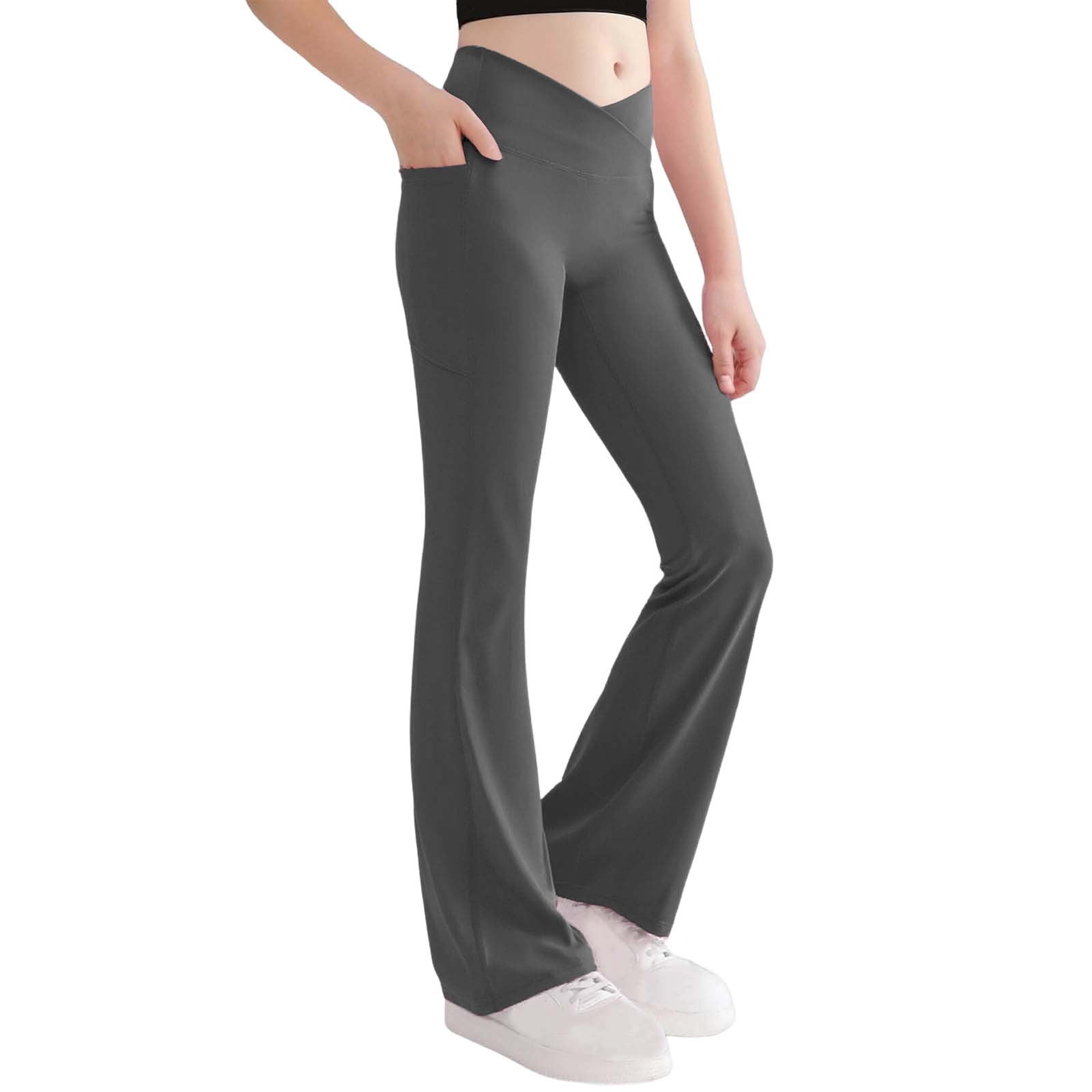 Avrnliq High-Rise Flare Pants for Teen Girls, Dark Gray Pull-On Stretch ...