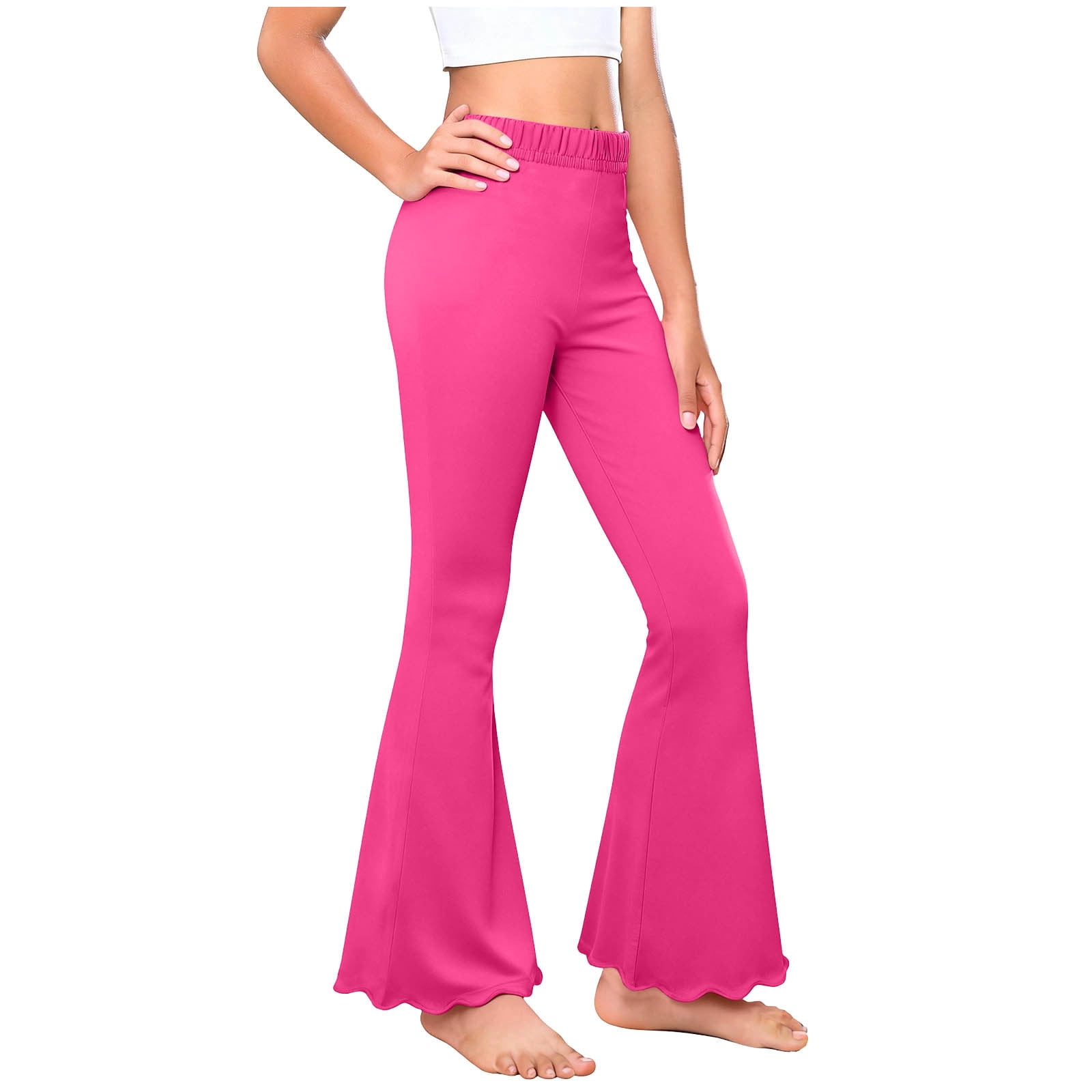Avrnliq Kids Girls Hot Pink High Waisted Flare Leg Yoga Pants 100% ...