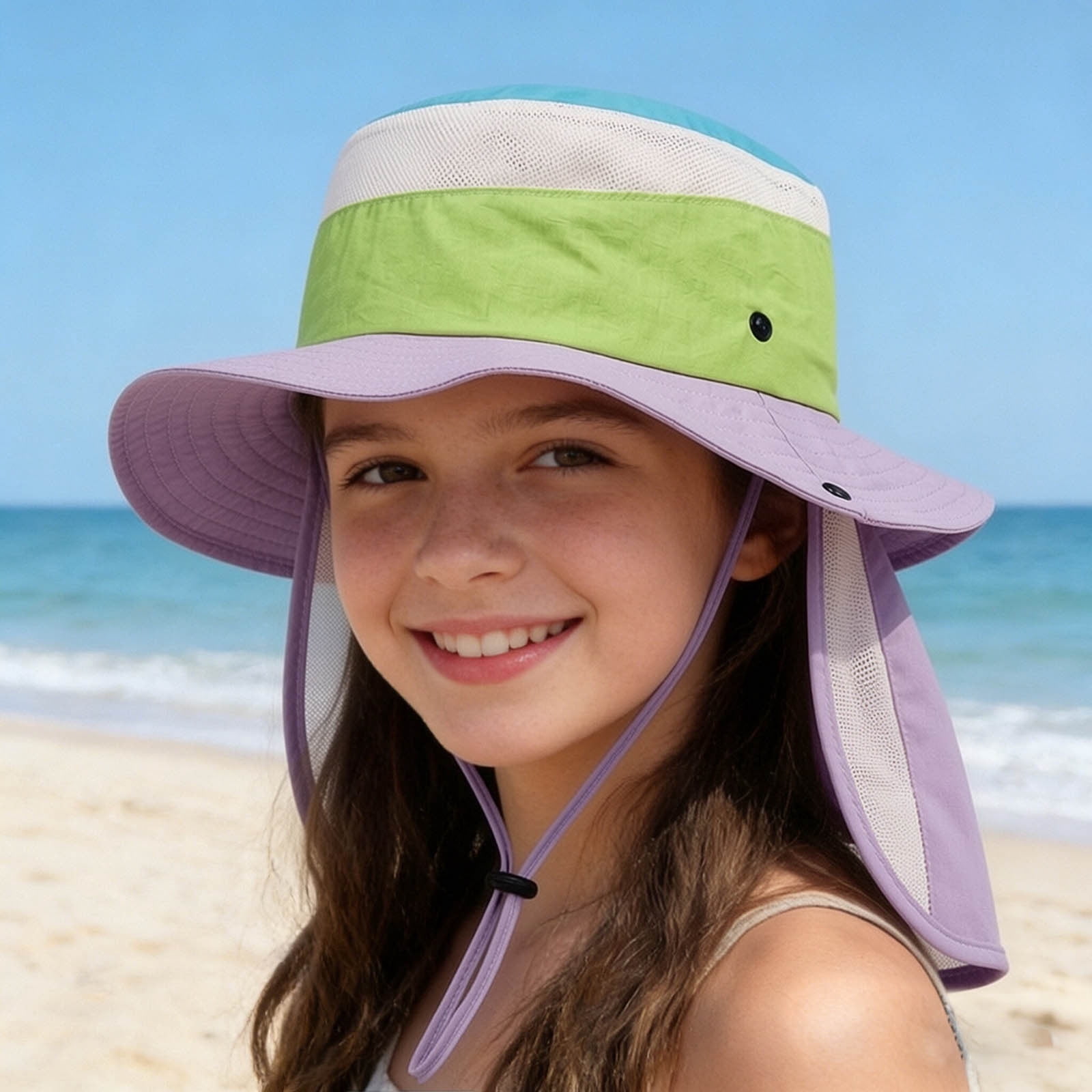 Avrnliq Kids UPF 50+ Sun Hat (Purple) Wide Brim Mesh with Neck Flap ...