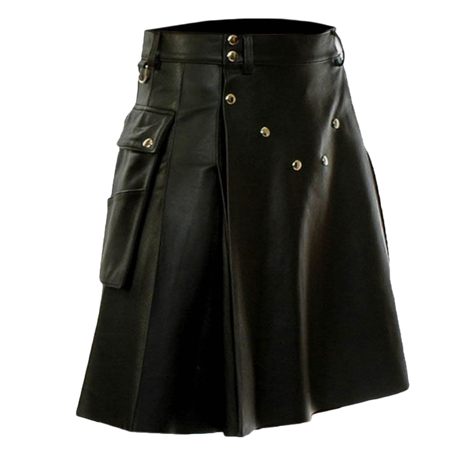 Avrnliq Men’s Black PU Faux Leather Utility Kilt - Water-Resistant ...