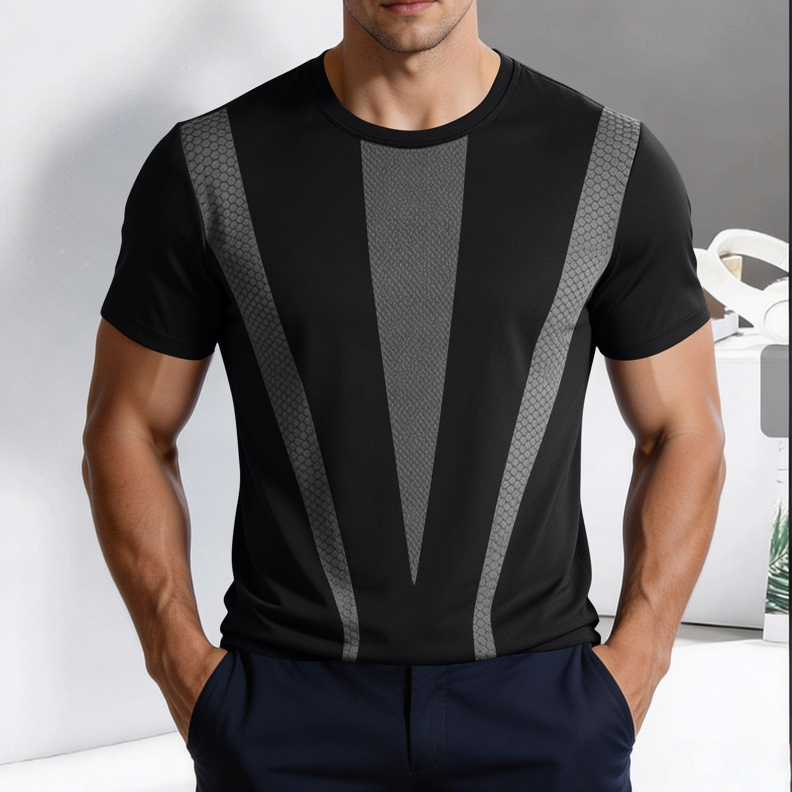 Avrnliq Men's Short Sleeved Crew Neck T-shirt Casual Summer Shirts ...