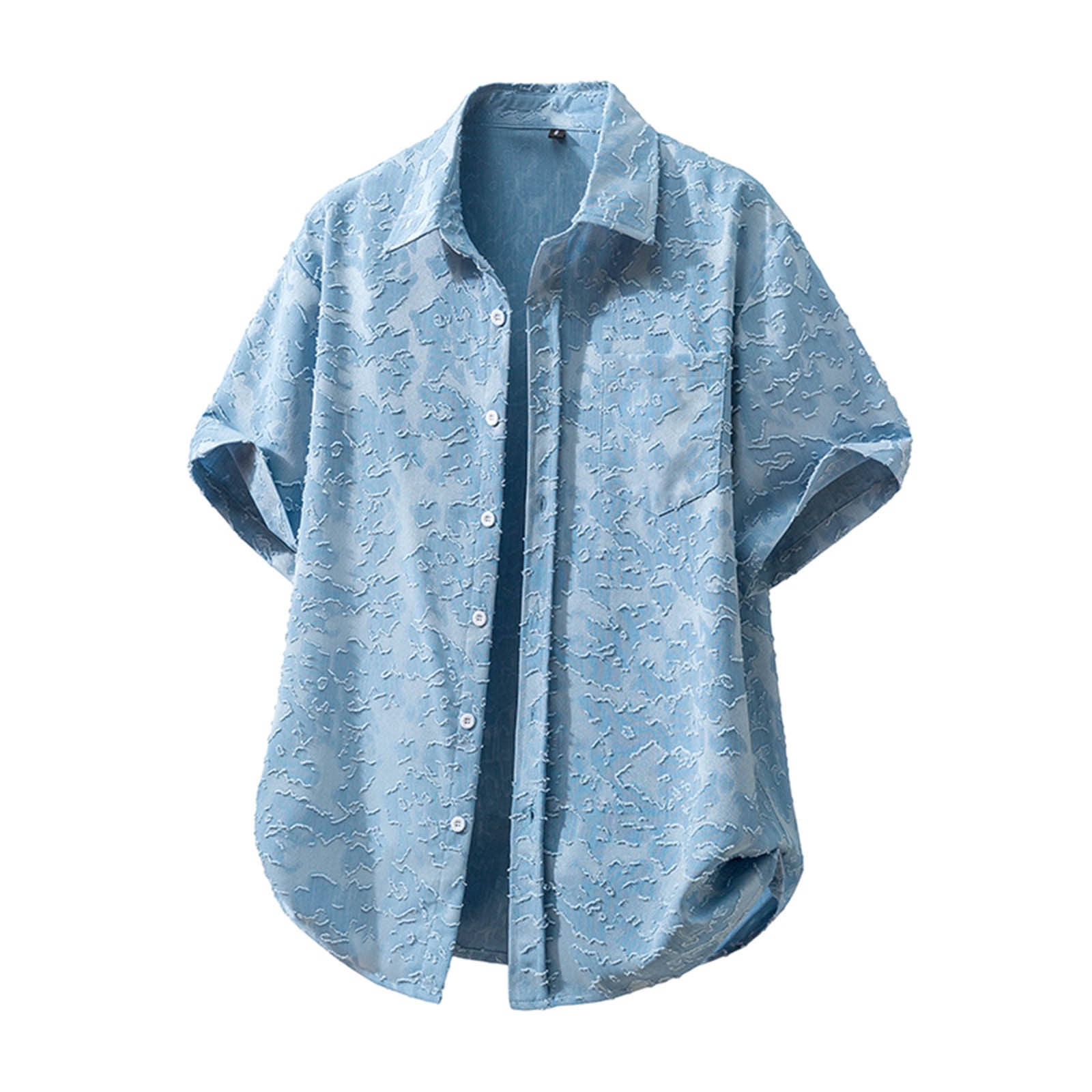 Avrnliq Men's Textured Jacquard Short Sleeve Button-Down Shirt Casual ...