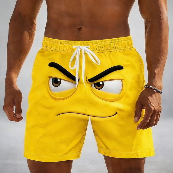 Avrnliq Mens Funny Angry Face Graphic Swim Trunks, Quick Dry Stretch ...