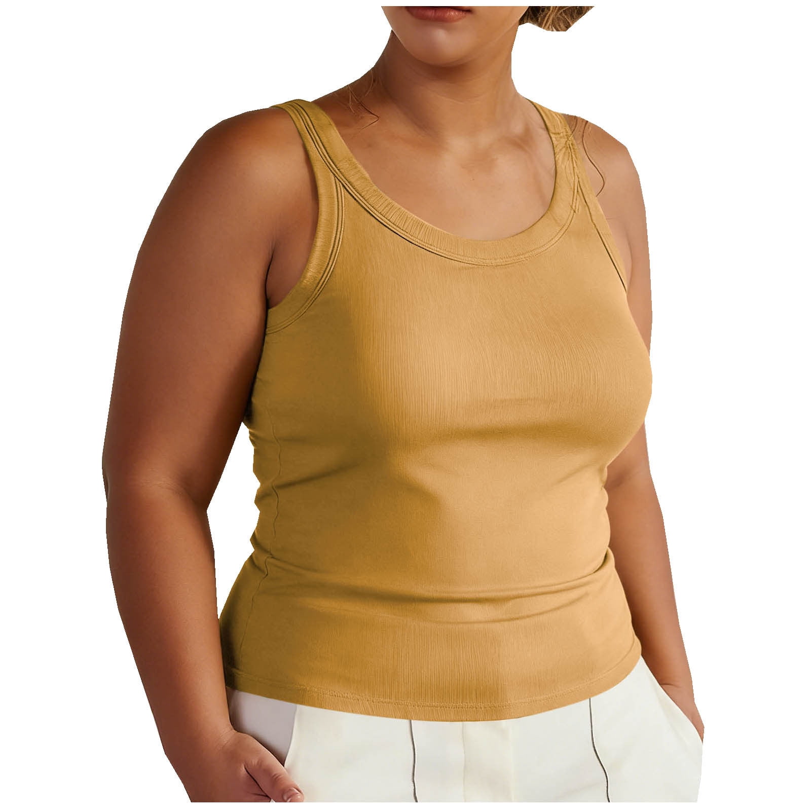 Avrnliq Plus Size Tank Top for Women - Yellow Ribbed Camisole with ...