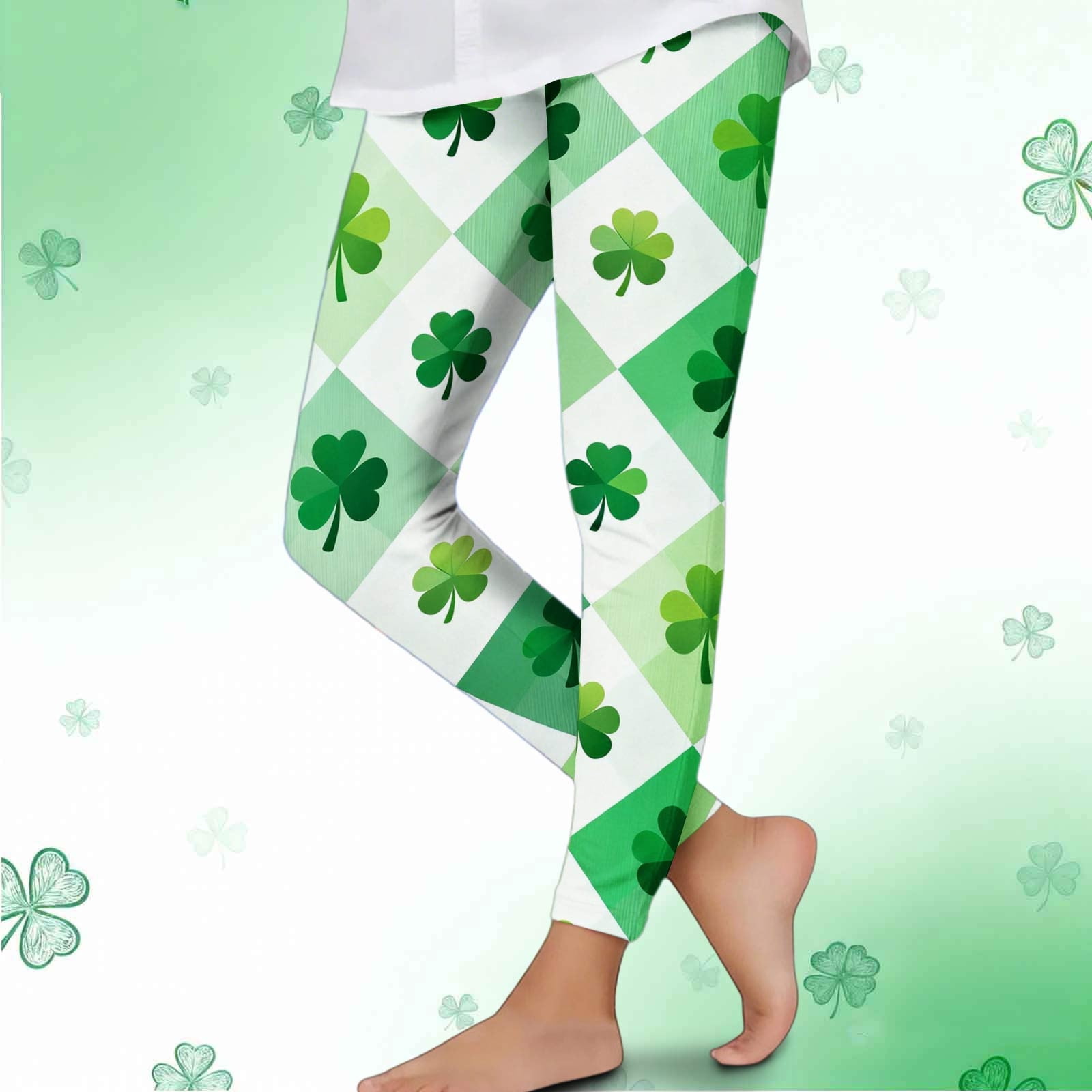 Avrnliq St. Patrick's Day Green Clover Argyle Girls Leggings, Stretchy ...