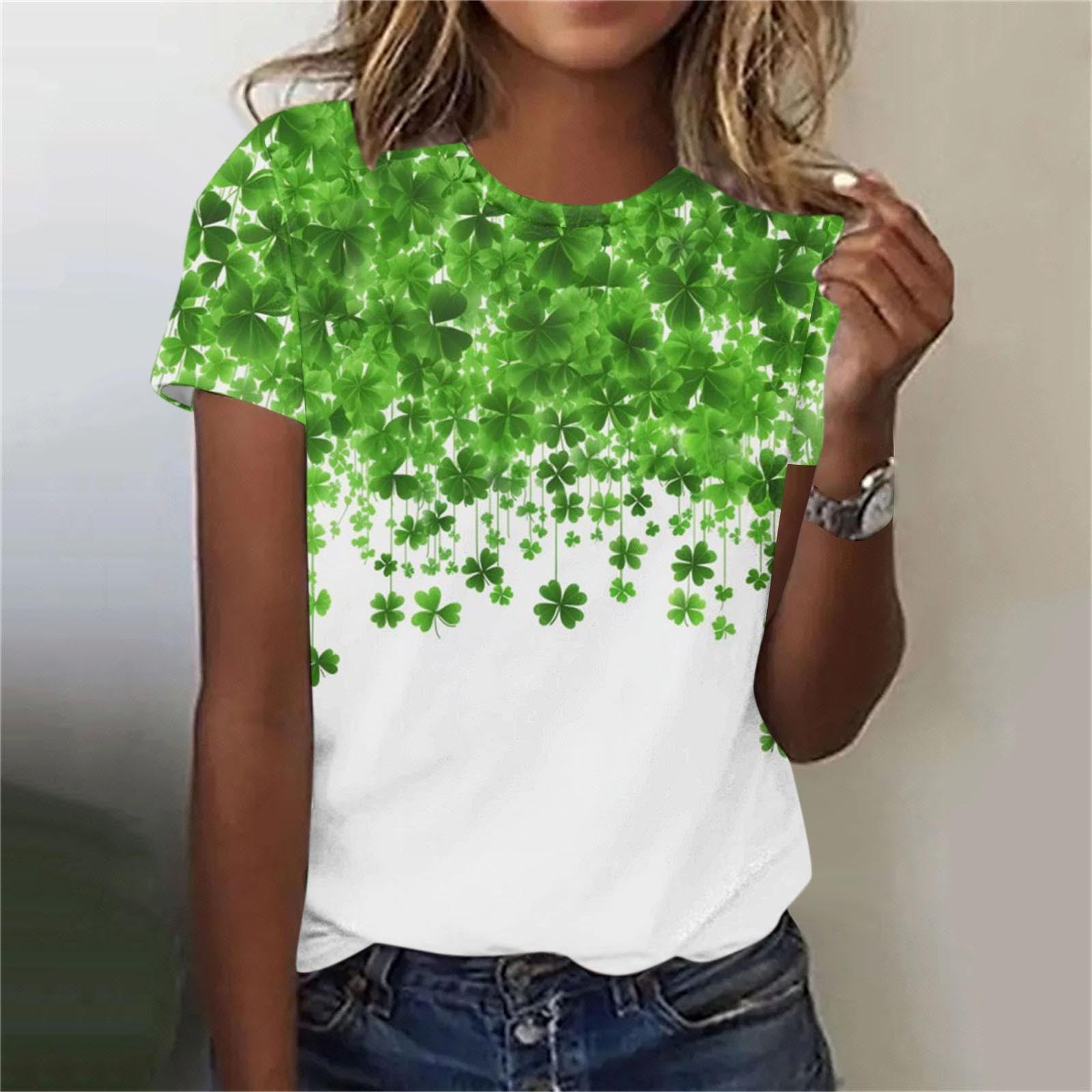 Avrnliq St. Patrick's Day Womens Gradient Clover Print T-Shirt, Crew ...