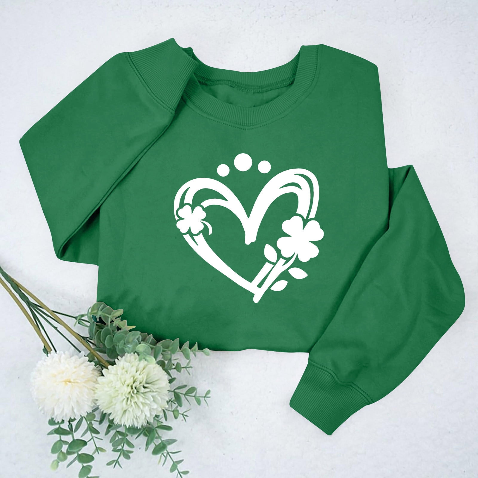 Avrnliq St. Patrick's Day Womens Green Crewneck Sweatshirt Clover Print ...