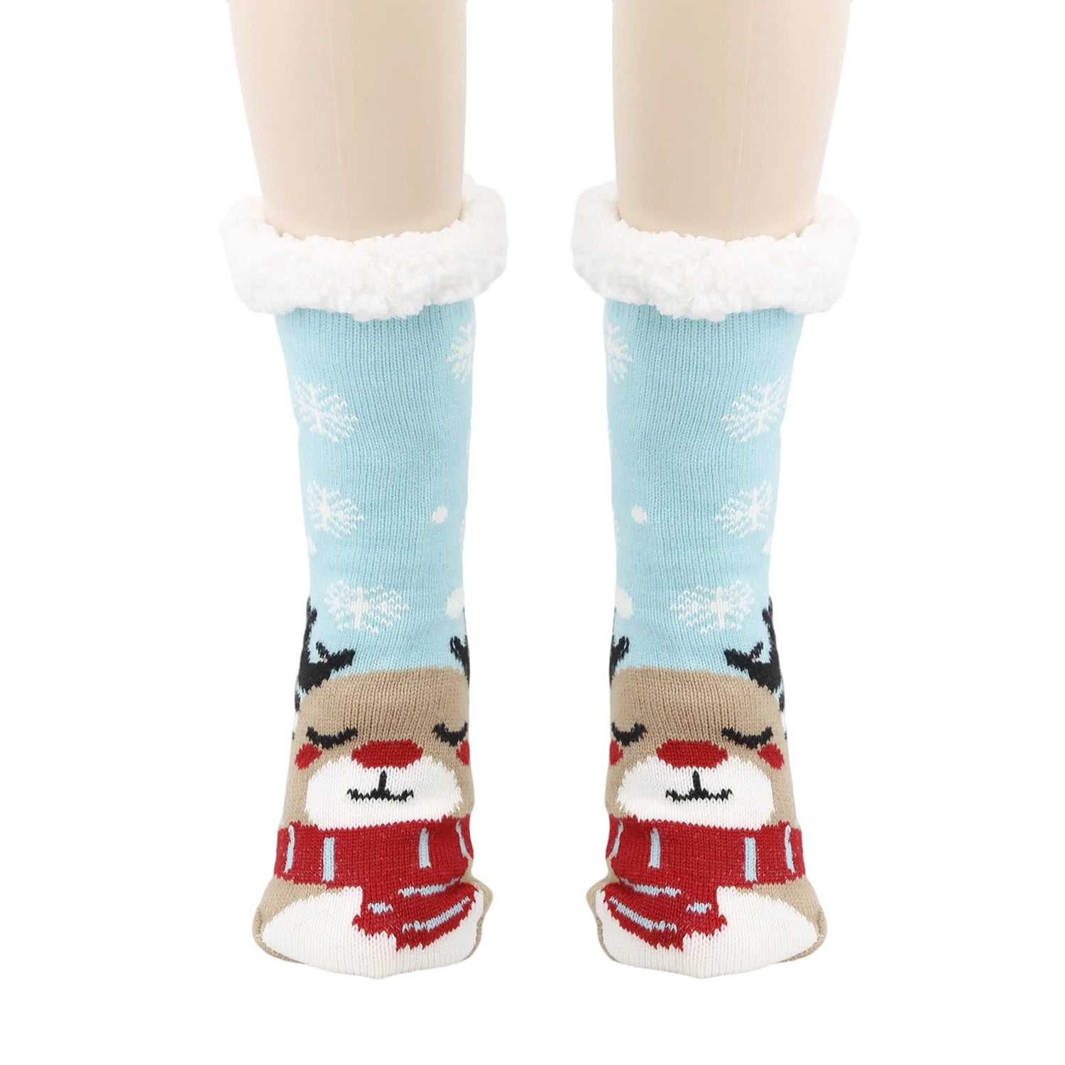 Avrnliq Unisex Christmas Socks - Fluffy Cuff Acrylic Blue Mid-Calf ...