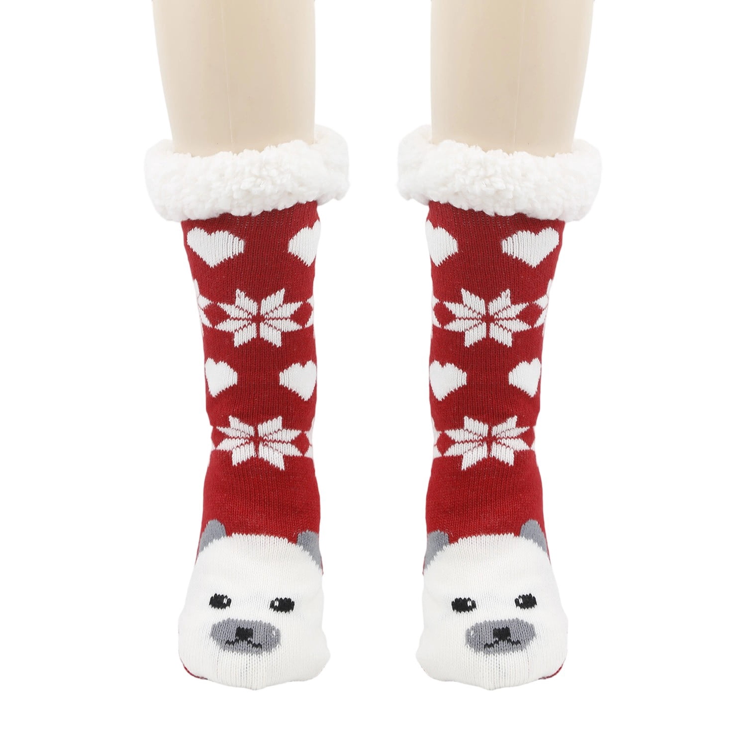 Avrnliq Unisex Red Acrylic Mid Calf Socks - Sherpa Lined Cuff, Polar ...