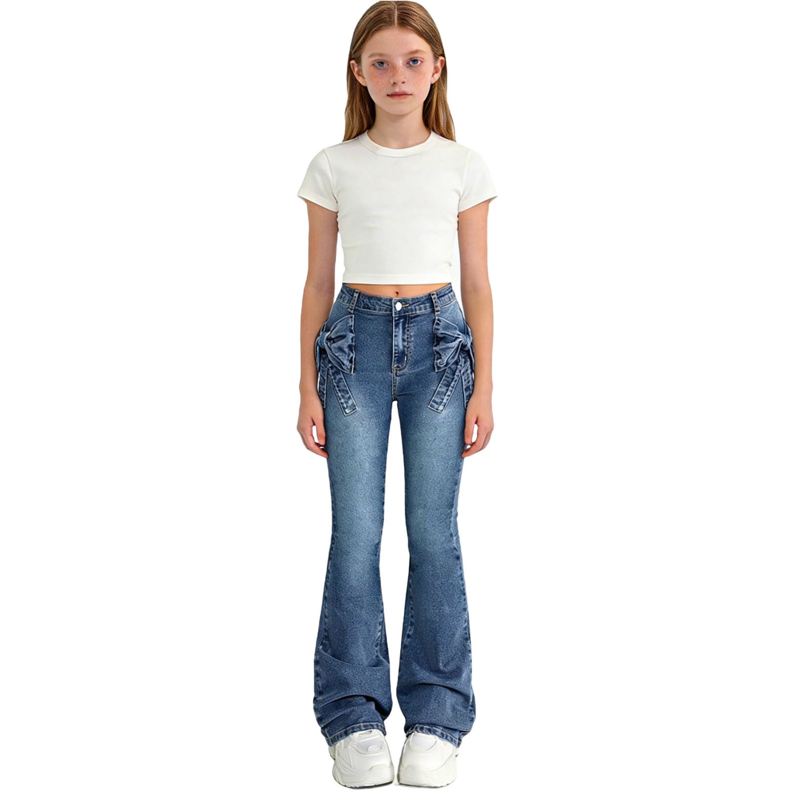 Avrnliq Vintage Light Blue Y2K High Rise Flare Jeans - Teen Girls Denim ...