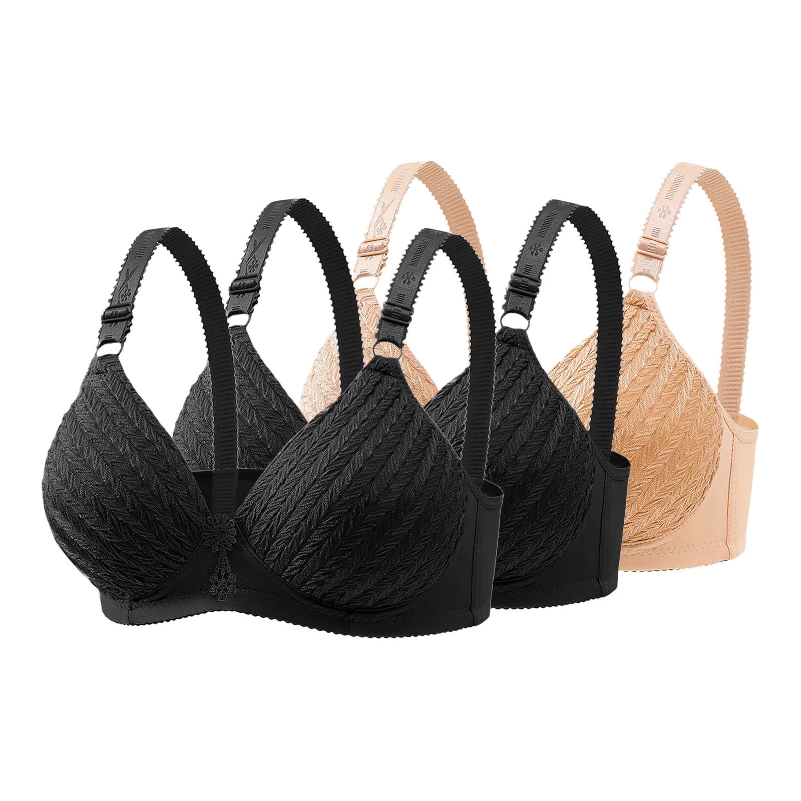 Avrnliq Womens 3 Pack Comfortable Everyday Bra, Beige, Adjustable ...