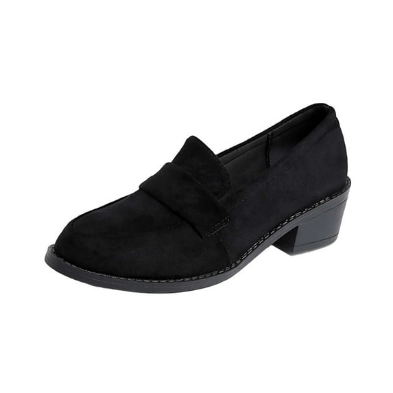 Avrnliq Womens Black Velvet Loafers Slip On Shoes with Chunky Block ...