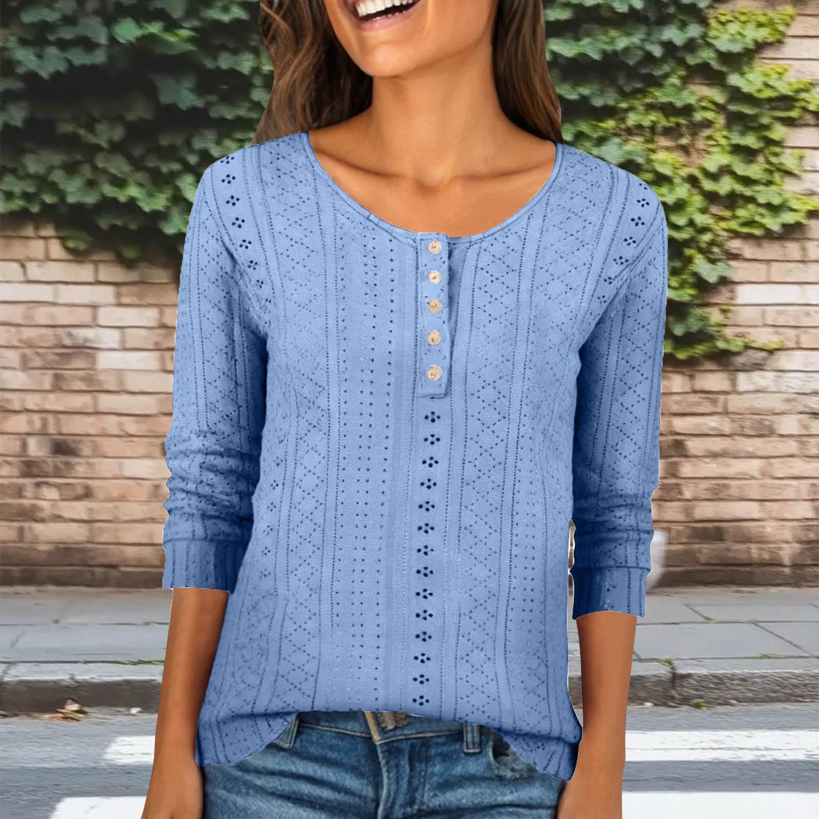 Avrnliq Womens Blue Casual Blouse, Soft Lightweight Loose-Fit Versatile ...