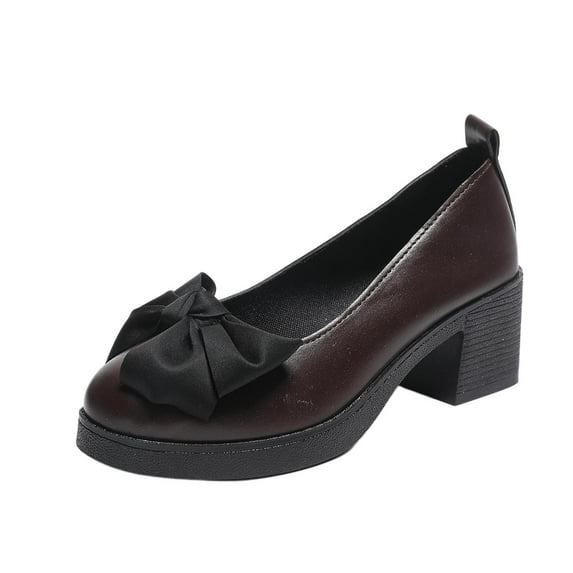 Avrnliq Womens Burgundy Chunky Heel Pumps with Bow, Round Toe Slip-On ...