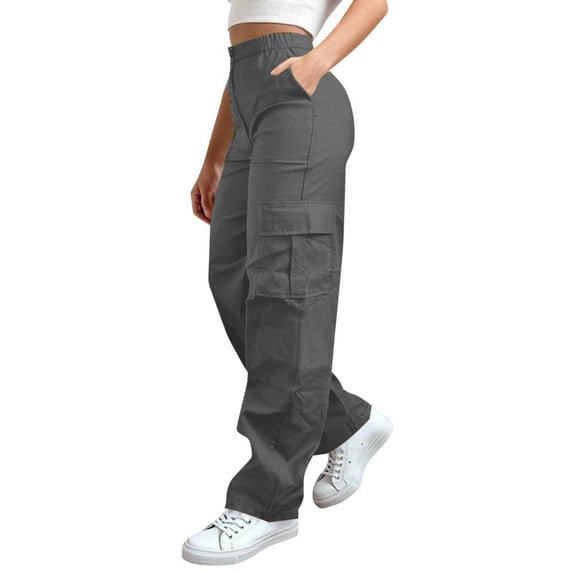 Avrnliq Womens Dark Gray High Waisted Utility Cargo Pants, Drawstring ...
